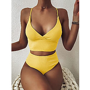 ZAFUL Women's Plunging Neck Floral Surplice High Cut Two Piece Tankini Swimsuit