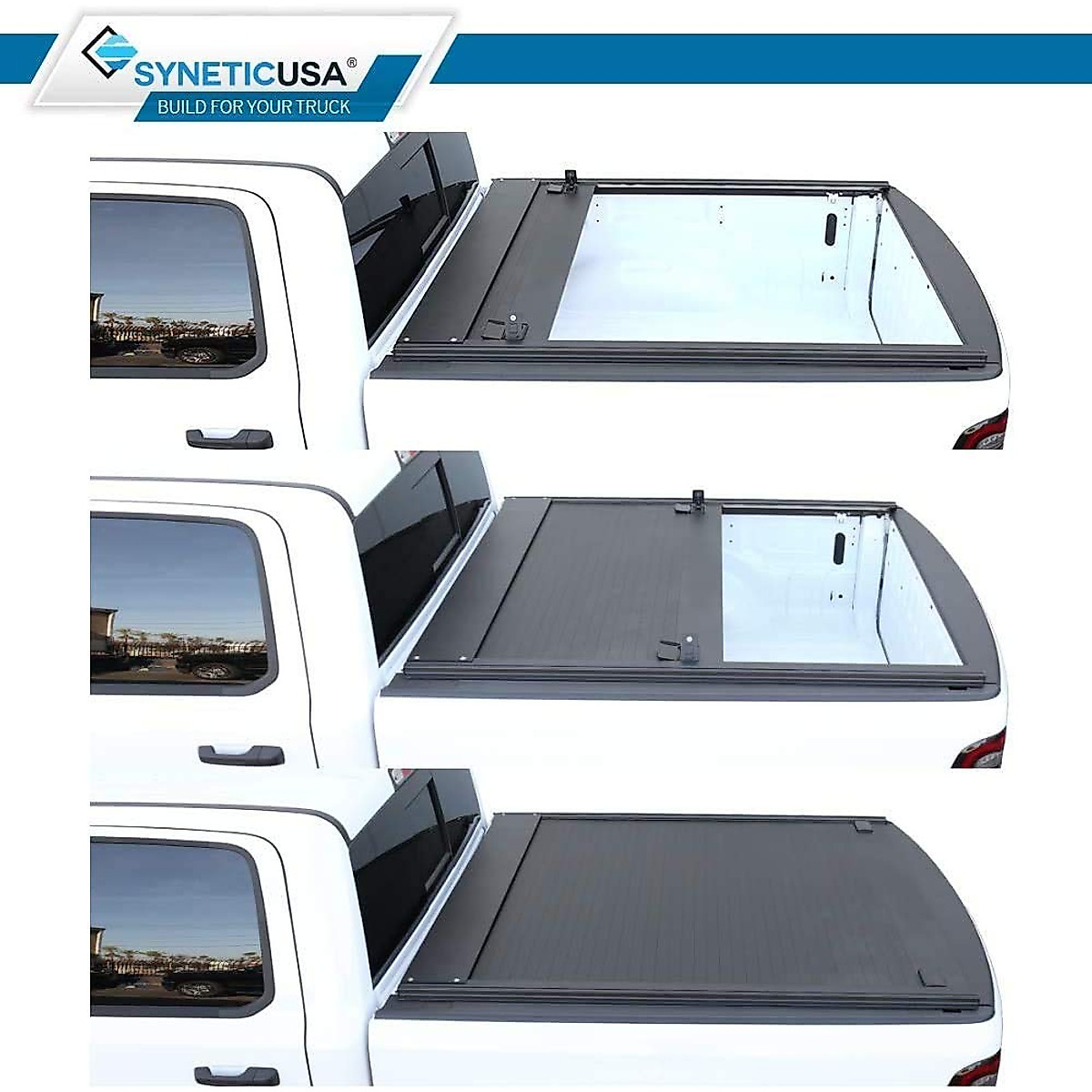 Syneticusa Retractable Hard Tonneau Cover Fits 2011-2024 Ford F-150 (incl. Raptor/Lightning) 5’6” (67”) Truck Bed Matte Black Aluminum Waterproof
