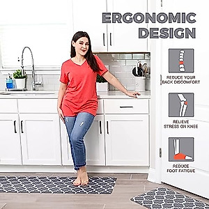 KOKHUB Kitchen Mat and Rugs 2 PCS, Cushioned 1/2 Inch Thick Anti Fatigue Waterproof Comfort Standing Desk/ Kitchen Floor Mat with Non-Skid & Washable for Home, Office, Sink - Grey