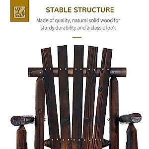 Outsunny Outdoor Wooden Rocking Chair, Rustic Adirondack Rocker with Slatted Seat, High Backrest, Armrests for Patio, Garden, and Porch, Large, Brown