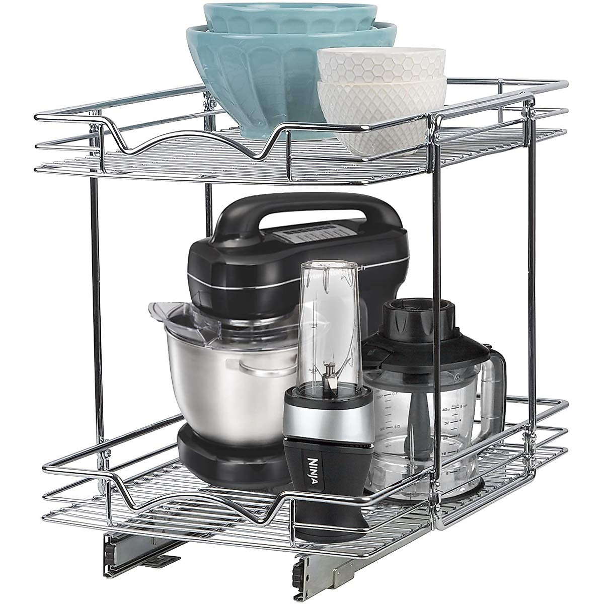 Hold N’ Storage 2 Tier Pull Out Cabinet Organizer Shelves – Heavy Duty Metal with 5 Year Limited Warranty -15"W x 21"D x 17-3/4"H