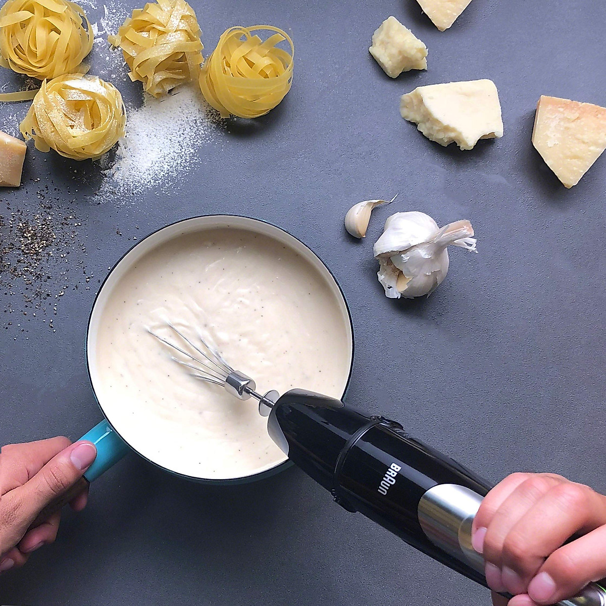 Braun 4-in-1 Immersion Hand Blender, Powerful 400W Stainless Steel Stick Blender, Variable Speed + 1.5-Cup Food Processor, Masher, Whisk, Beaker, Easy to Clean, MultiQuick MQ727