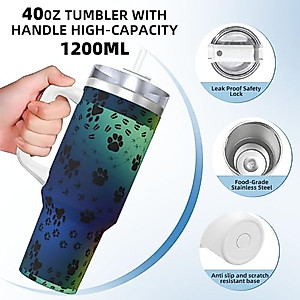 HULIBIN Paw Prints Pattern Print Double Deck Stainless Steel Travel Coffee Cup With Lid 40 Oz Ice Bully Cup