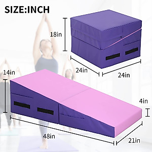 BLKMTY Gymnastics Mat Tumbling Mats Folding Mat 48"x24" Gymnastics Equipment Incline Mat Cheese Wedge Skill Shape Indoor/Outdoor Exercise Mat Yoga Mat for Kids Play Home Exercise Aerobics, Pink