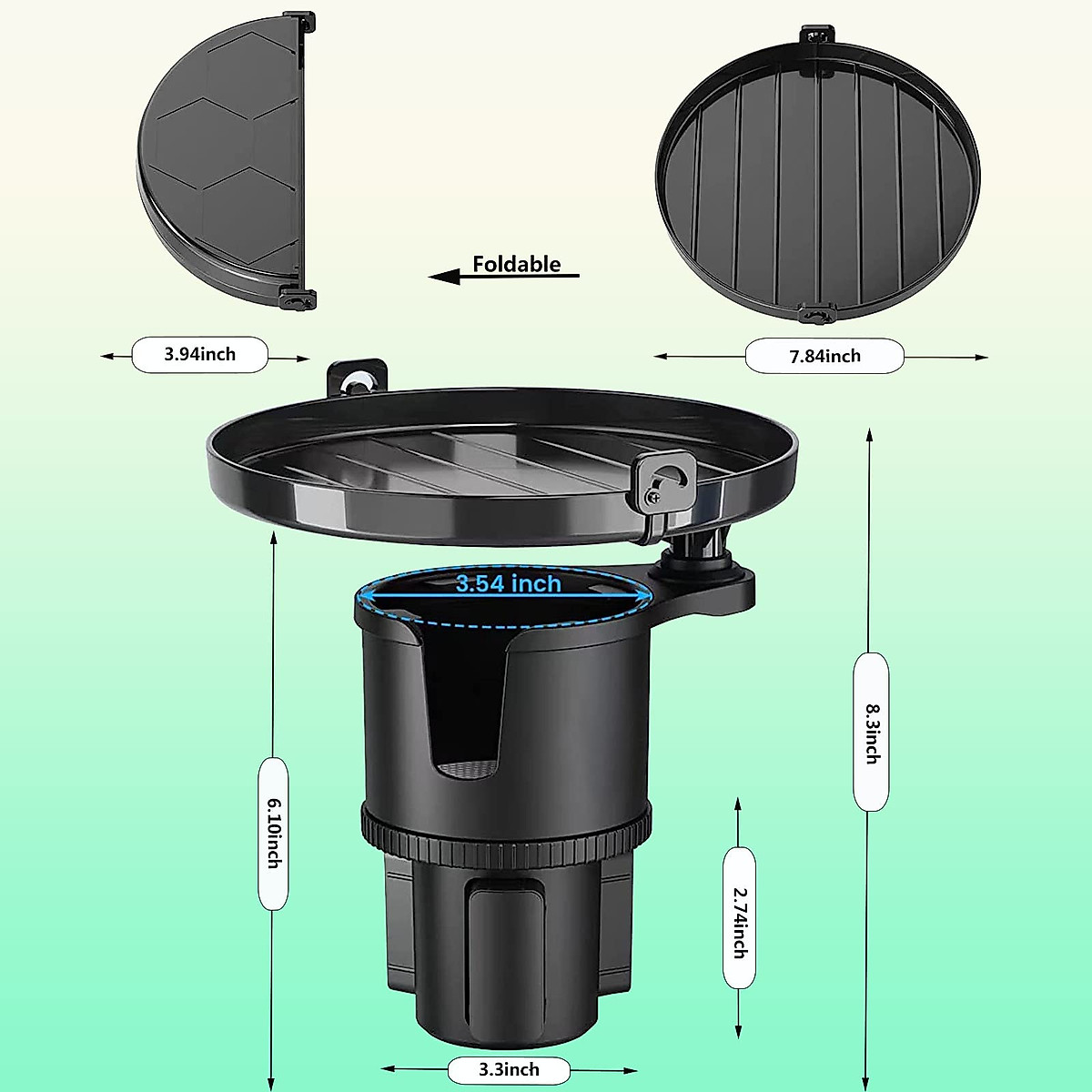 Cup-Holder Tray Drink-Holder Expander for Car - Enjoy Your Meal - Cup Holder Extender with Solid Base for Car - 7.8 inch Car Round Food Detachable Eating Tray Table and Holder for Yeti, standly, etc