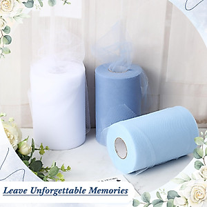 3 Rolls Blue Tulle Tulle Fabric 6 Inch by 100 Yards Tulle Roll Tulle Dress for Girls Tulle Ribbon for Tutu Bow Birthday Baby Shower Wedding Party Decoration(White,Light Blue,Dark Blue,6" x300 Yard)