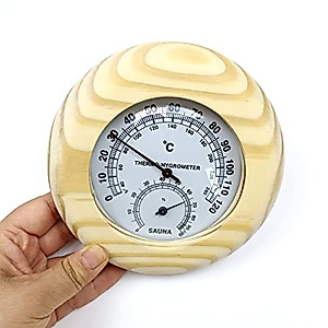 HJJKKH Sauna Thermometer Hygrometer,2 in 1 Indoor Wooden Sauna Fahrenheit Hygrothermograph for Sauna Room Humidity Temperature Measurement,Sauna Accessories (Pine-Round)