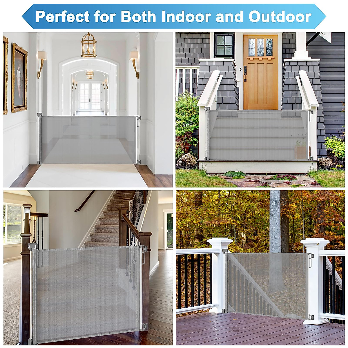 Retractable Baby Gate Extra Wide 35" Tall, Extends to 70" Wide Mesh Pet Gates for Kids or Pets with 2 Sets of Mounting Hardware Indoor Outdoor Long Baby Gate Dog Gates for Doorways, Stairs (35" x 70")