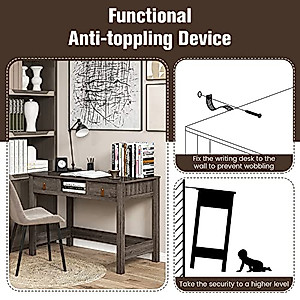 Tangkula Mid-Century Computer Desk with 2 Storage Drawers, Modern Home Office Desk with Storage Cubby, Study Writing Desk, Compact Laptop PC Desk Workstation, Wooden Vanity Desk for Bedroom (Grey)