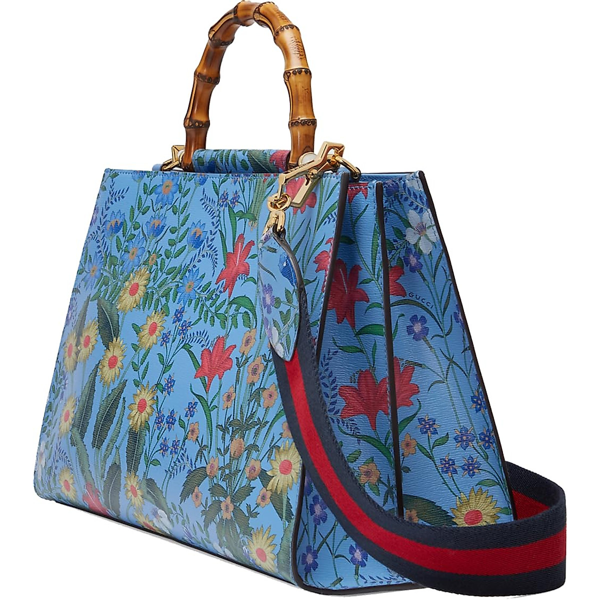 Gucci Flora Azure Shanghai Blue Large Floral Handbag Italy Bag Handbag Flower Bamboo New