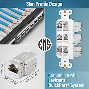 Everest Media Solutions RJ45 Shielded Keystone Jack - 12-Pack - Slim Profile, 90 Degrees, F/STP Female Connector - Tested for CAT5e, CAT6, CAT6A, CAT7 - up to 10GB Speed