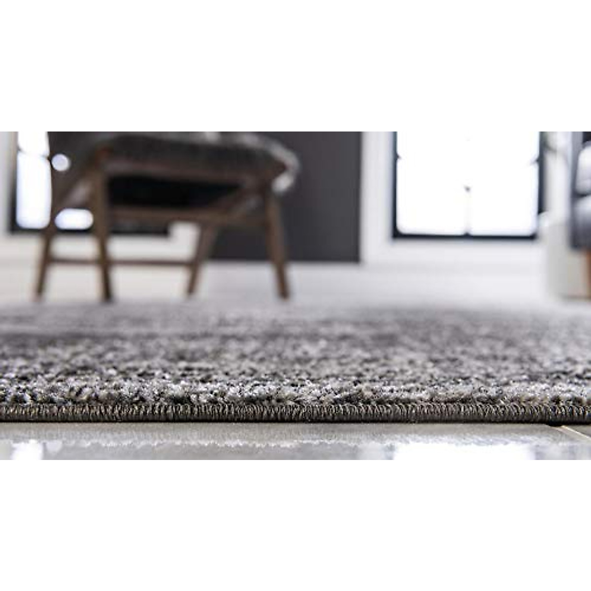 Rugs.com Dover Collection Rug – 5 Ft Round Dark Gray Low-Pile Rug Perfect for Kitchens, Dining Rooms