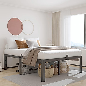 ROIL 18 Inch Queen Bed Frame with Rounded Corner and Headboard Hole Mattress Retainers 3500LBS Metal Heavy Duty Steel Slats No Box Spring Needed Platform Noise-Free Easy Assembly