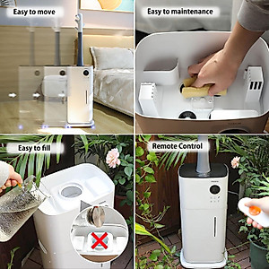 Humidifiers for Home Large Room-YOKEKON Large Humidifier for Whole House 3000 sq ft, 5.3Gal/20L, Greenhouse, Commercial Branch Tube Design with 360° Nozzle Sets, Remote, White