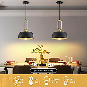 Giiland Industrial Pendant Lighting Fixture, 3-Pack Black Metal Shade Hanging Light for Kitchen Island Dining Room, Adjustable Length Dome Chandeliers