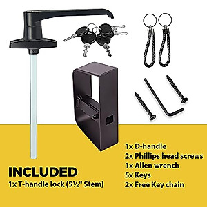 Hurrikom 5-1/2" L-Handle Lock kit, Shed Door Latch with 5 Keys, 5-1/2" Stem Shed L-Handle Lock Kit for Sheds Doors, Playhouses, Chicken Coops,Camper, RV, Garage Door(Black).