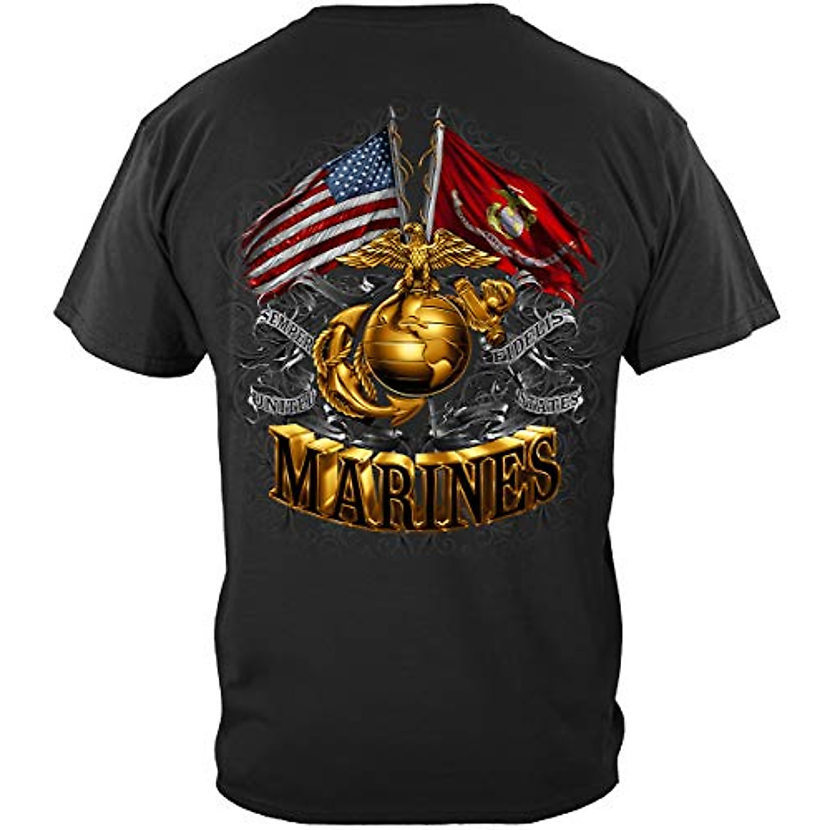 US Marine Corps Short Sleeve Shirts, 100% Cotton Casual Mens Shirts, Show Your Pride with Our Double Flag Gold Globe Marine Corps Foil Stamp Unisex T-Shirts for Men or Women (Large)