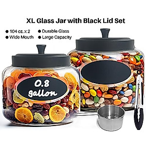 HomeyHoney Large Glass Kitchen Canister Set, Food Storage Containers for Cookie Candy Flour. Laundry Room Organization Jars, Laundry Pods Container, 3 Liters, 0.8 Gallon, 105 oz. (XL Set of 2)