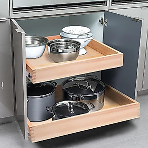 Mulush Pull Out Cabinet Drawer, 20”W x 21”D Soft Close Slide Out Wood Drawer Organizer for Kitchen, Finished, Bottom and Side Assembly (Wood Drawer Part is Width 19'')