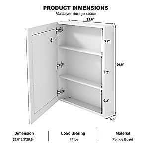 Mepplzian LED Bathroom Mirrored Medicine Cabinet Lighted Medicine Cabinet Wall Mounted Mirror Cabinet with 3 Storage Shelf Medicine Cabinet with Led Lights and Defogger,US Plug Adapter,23.6x29.9Inch