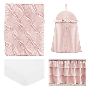 Sweet Jojo Designs Solid Color Blush Pink Shabby Chic Harper Baby Girl Crib Bedding Set 4 pieces