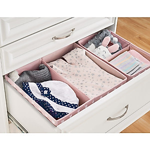mDesign Fabric Drawer Organizer Bins, Kids/Baby Nursery Dresser, Closet, Shelf, Playroom Organization, Hold Clothes, Toys, Diapers, Bibs, Blankets, Set of 2, 6 Pack, Pink/White Polka Dot