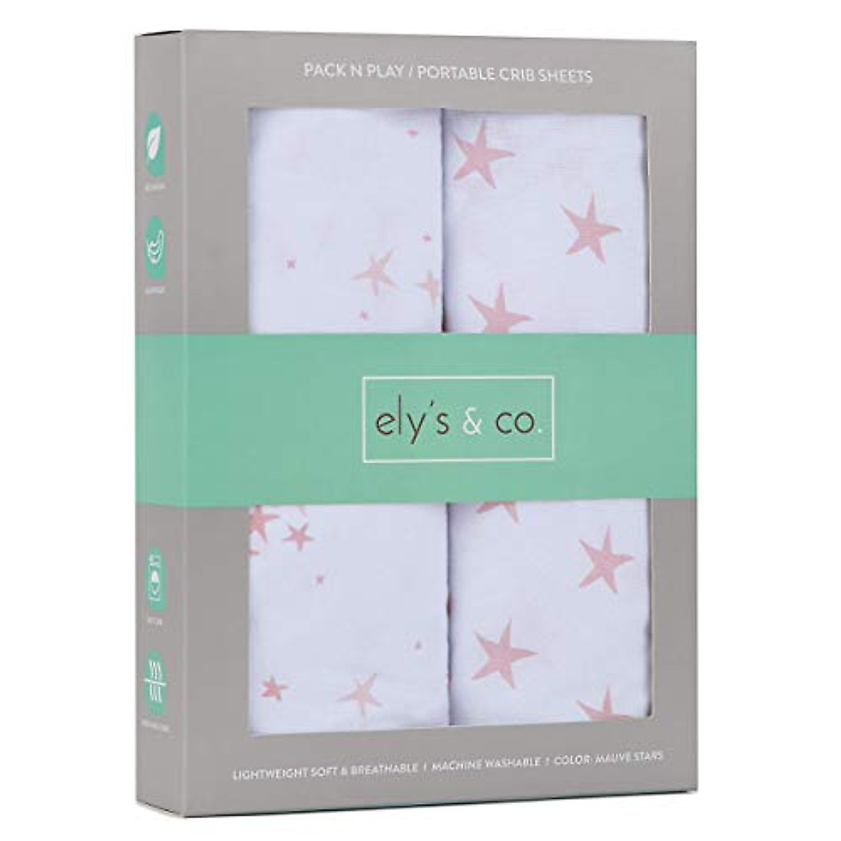 Pack n Play Playard Sheet - Mini Crib Sheet 100% Jersey Cotton 2 Pack for Baby Girl-Dusty Rose and Mauve Pink Stars