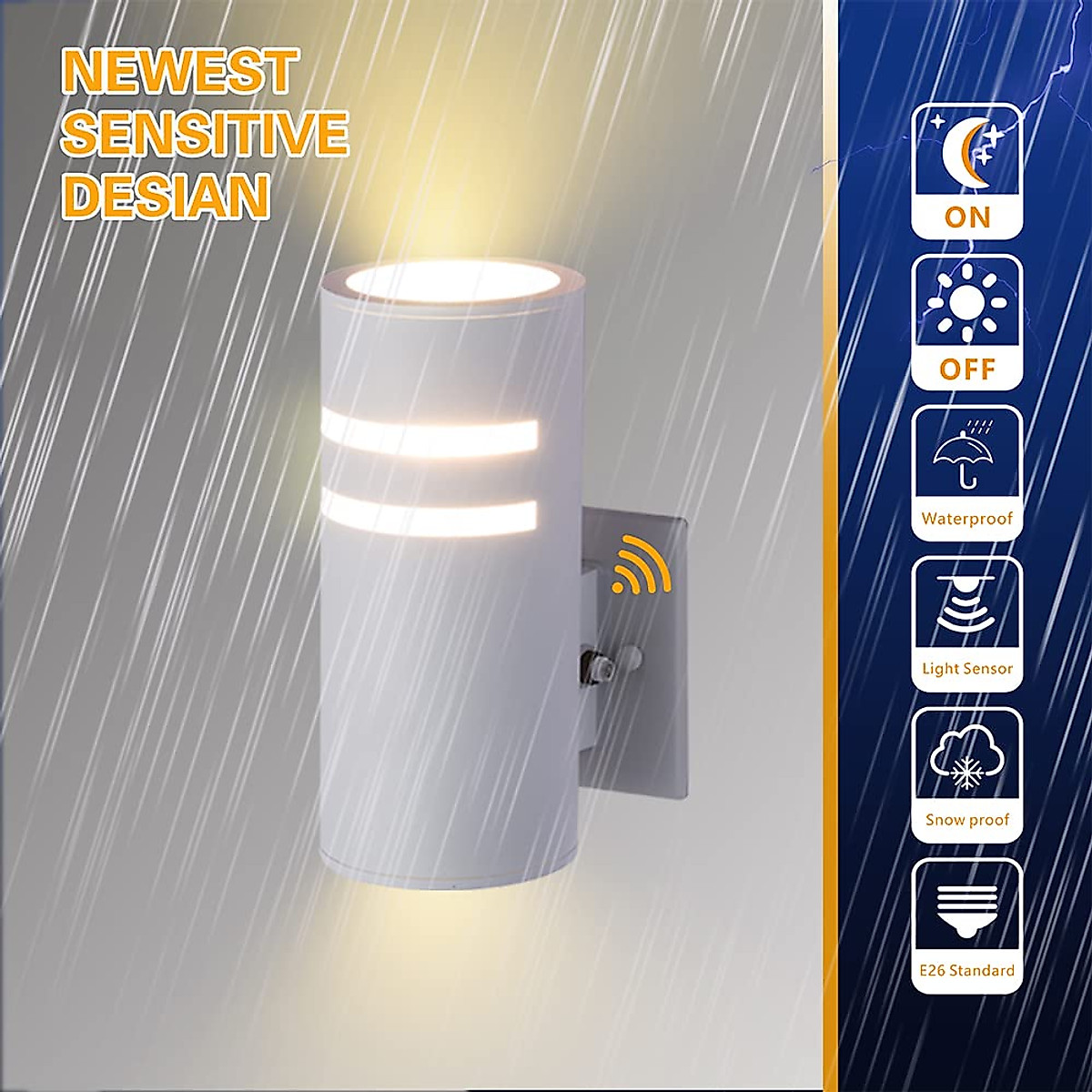 TengXin Dusk to Dawn Sensor Outdoor Wall lamp, Outdoor Lighting with Stainless Steel 304,Black Finish Up Down Light for Garden,Patio Bedroom and Living Room(8.7" Height,No Bulbs)