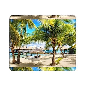 Tropical Beach Scenery Mouse Padwith Stitched Edges and Non-Slip Rubber Base for Laptop Computers Gaming Office or Home