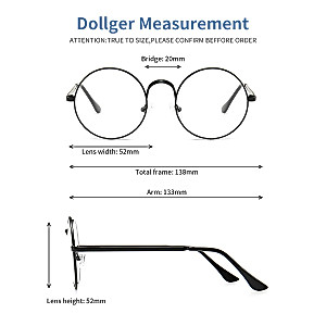Dollger Retro Round Glasses Harry glasses Circle Clear Lens Non-Prescription Glasses for Men Women Fashion Metal wire Frame Black