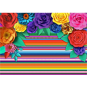 Mexican Theme Party Striped Backdrop Fiesta Cinco De Mayo Paper Flowers Background Party Decoration for Cake Table Decor Photo Booth 10X8FT 071