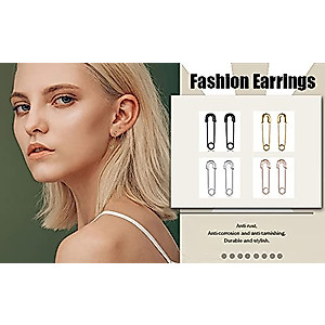 Stainless Steel Stylish Cartilage Earrings Punk Goth Safety Pin Earrings for WomenSleeper Hoops Black