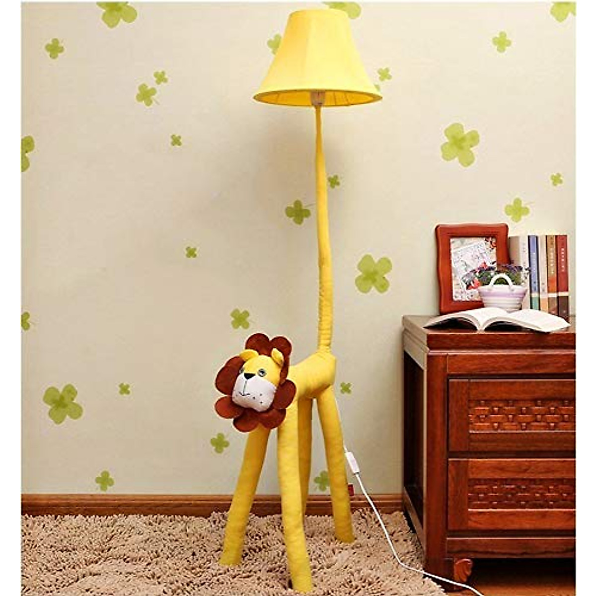 LITFAD Dimmable Floor Lamp Cartoon Lion Design 51" Tall Standing Light Modern Floor Light with Fabric Shade for Kids Room / Bedroom,Yellow