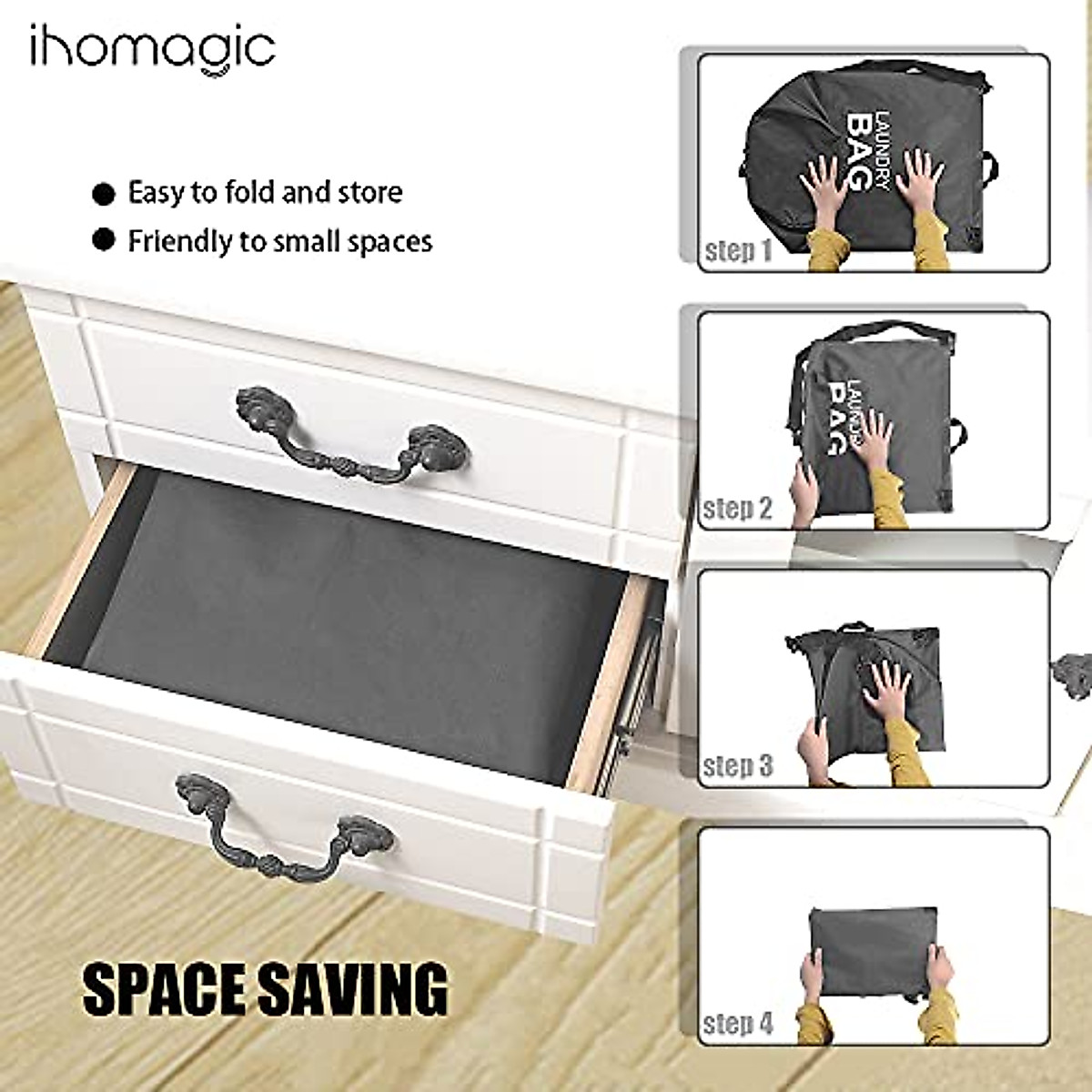 IHOMAGIC Laundry Baskets, Large Collapsible Clothes Basket,Door Laundry Hamper Bag Hanging,Tall Hamper Bag for Storage Bin,Home Organizer,Nursery Storage,Clothes Hamper Dark Grey