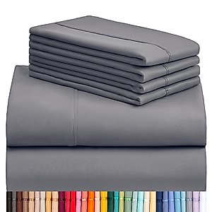 LuxClub 6 PC Full Sheet Set, Breathable Luxury Bed Sheets, Deep Pockets 18" Eco Friendly Wrinkle Free Cooling Bed Sheets Machine Washable Hotel Bedding Silky Soft - Light Grey Full