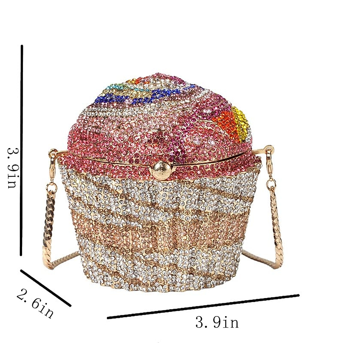 UMREN Cute Mini Cupcake Clutch Purse for Women Rhinestone Crystal Evening Bag Wedding Bridal Handbag Party Cocktail Shoulder Bag Pink