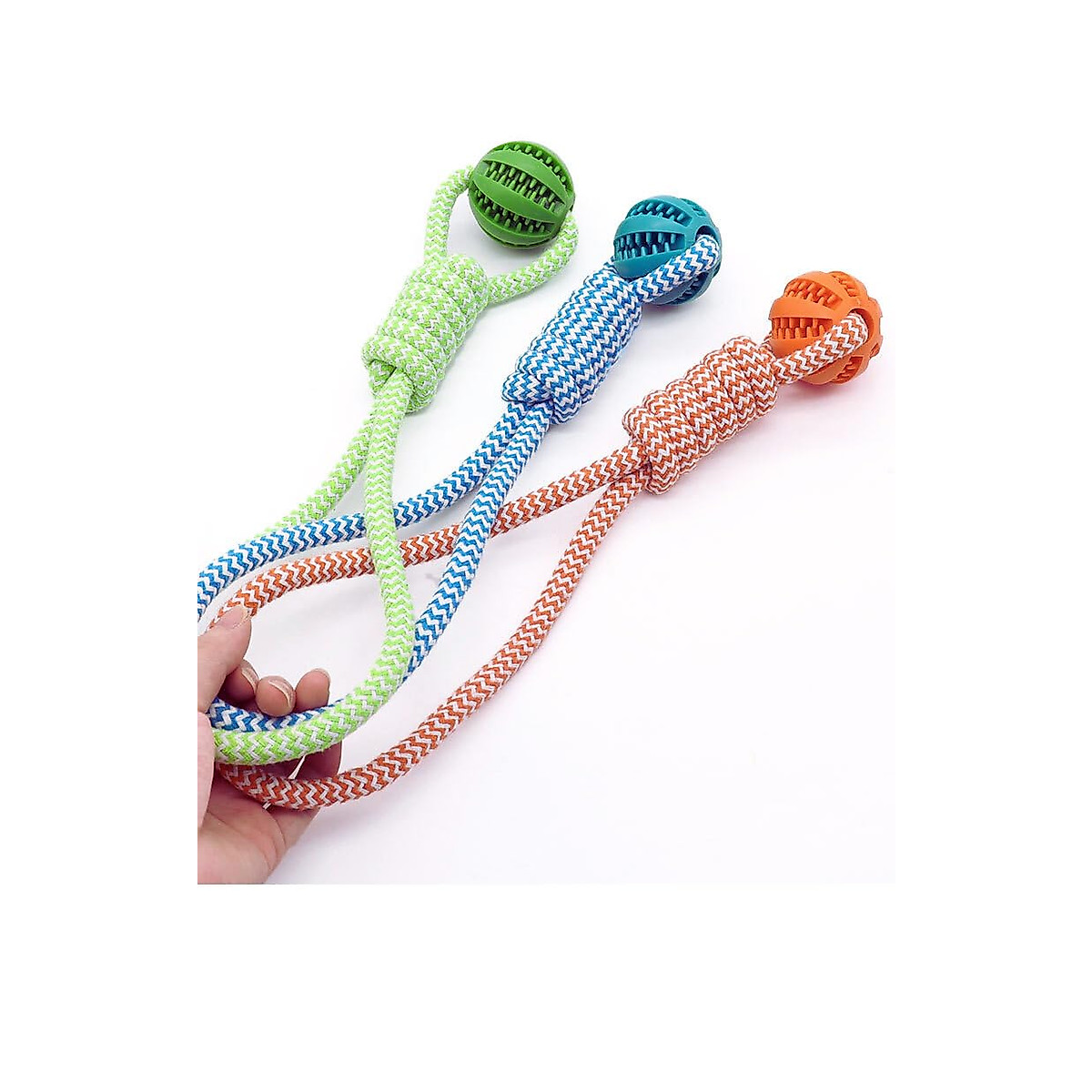 Generic Interactive Dog Rope Ball Toy (3 Colors). Interactive Dog Toy, Teeth Cleaning, Food Dispensing, Toy for Tug of War Playing, Durable Rubber Ball (Green)