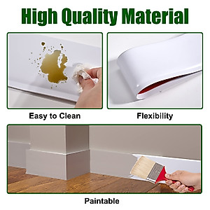 Flexible Baseboard Molding Trim, Vinyl Baseboard Molding 4 Inch x 20 Feet Self-Adhesive Peel and Stick Baseboard White for Wall Base Cove Base, Bedroom, Kitchen, Dining Room, Office, Rubber Baseboard