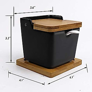 Sugar Bowl with Lid and Spoon,Ceramic Sugar Jar with Spoon and Tray,Black Sugar Condiment Containers Holder for Sugar Bowl Serving Tea,Coffee,Spice,Salt