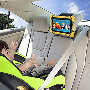 TFY Car Headrest Mount for 7-10 inch Fire, Fire HD, Kids Edition Tablets, Angle Adjustable Holder with Silicon Holding Net