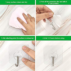 50 Packs Adhesive Wall Hooks 22lb(Max) Transparent Reusable Seamless Hooks,Waterproof and Oilproof,Bathroom Kitchen Heavy Duty Self Adhesive Hooks