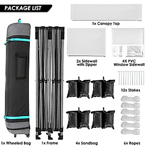 COBIZI 10x20 Canopy with Sidewalls, Heavy duty Party Tent Pop up carpas para fiestas, Tents for Parties, wedding, Outdoor Ez up Foldable Portable Canopy Tent with Wheeled Bag, White(Windproof Upgrade)