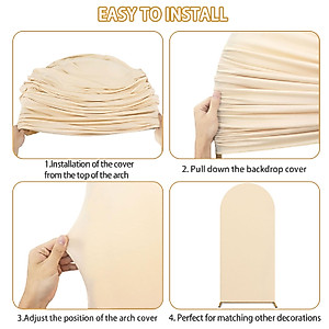 Spandex Fitted Arch Cover Backdrop Fabric Beige Chiara Arch Backdrop Cover 2.1x5FT Round Top Wedding Arch Covers 2-Sided Backdrop Covers for Arch Stand Balloon Party Wedding Bridal Shower Decor