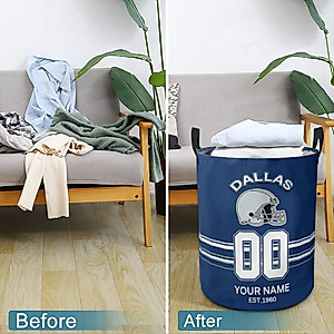 Football Laundry Basket Merch, Personalized Laundry Basket Gifts with Name Number, Football Accessories Laundry Basket Keepsake for Game Day, Foldable Laundry Basket Stuff with Handles for Bathroom