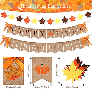 5 Pieces Happy Fall Burlap Banners Thanksgiving Garland Banners Maple Leaf Pumpkin Thanks Banners Rustic Fall Harvest Bunting Flags for Fall Harvest Thanksgiving Decorations
