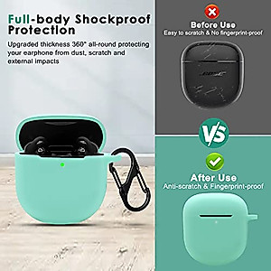 Case for Bose QuietComfort Earbuds II 2022, Soft Silicone Skin Shockproof Protective Cover for New Bose QuietComfort Earbuds II Case with Carabiner (Mint Green)
