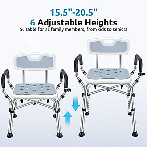 Shower Chair for Inside Shower, BRITULIF 550 lbs Heavy Duty Shower Chair for Elderly and Disabled, Shower Chair with Arms and Back, FSA/HSA Eligible, 6 Height Adjustable, Ideal for Seniors and Adults