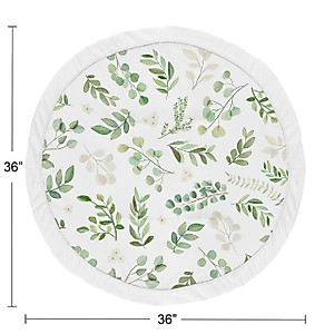 Sweet Jojo Designs Floral Leaf Girl Baby Playmat Tummy Time Infant Play Mat - Green and White Boho Watercolor Botanical Woodland Tropical Garden