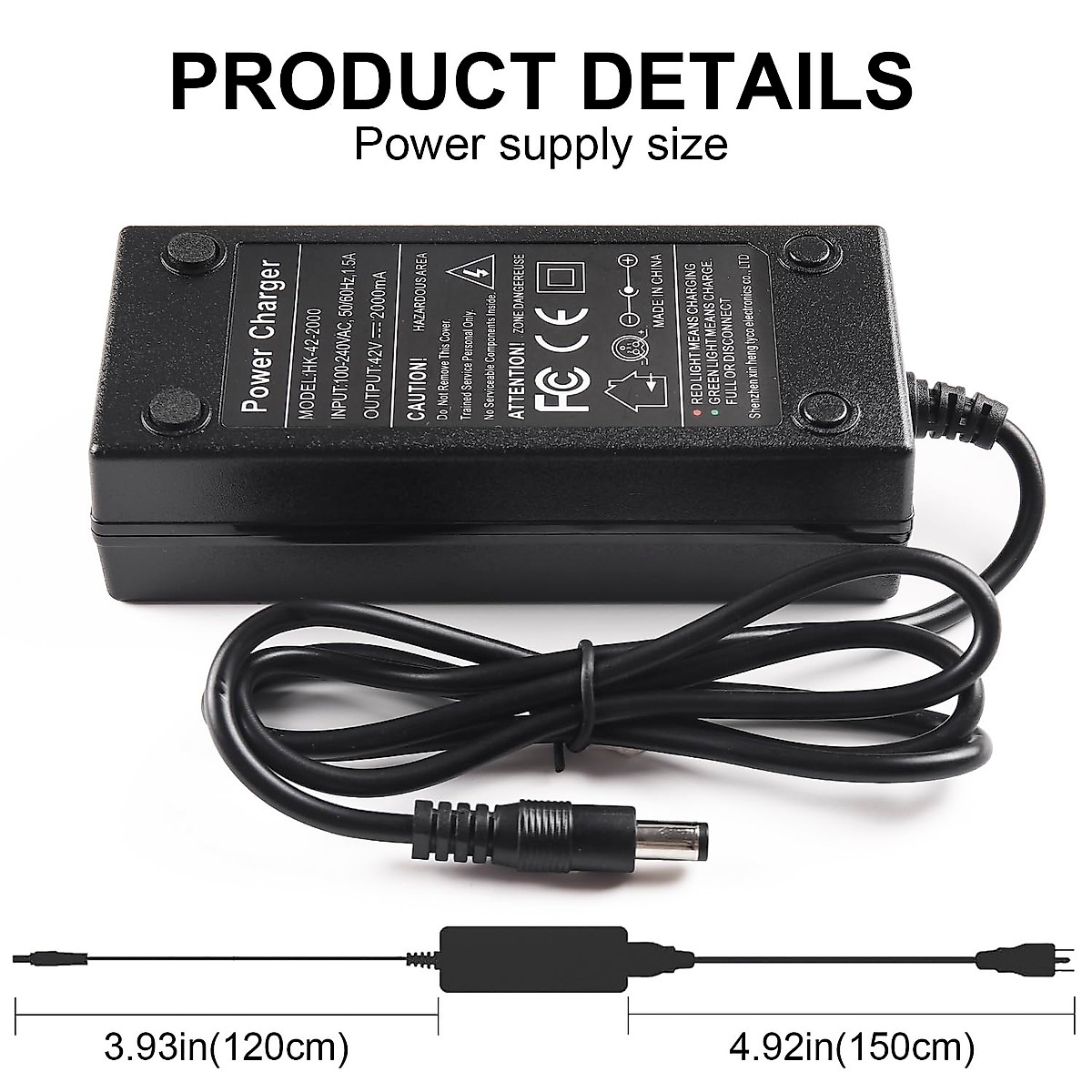 42V 2A Charger 1 Prong for 36V Lithium Ebike Escooter Compatible with Gotrax and All Brands' Electric Bike Scooter 5.5mm Plug