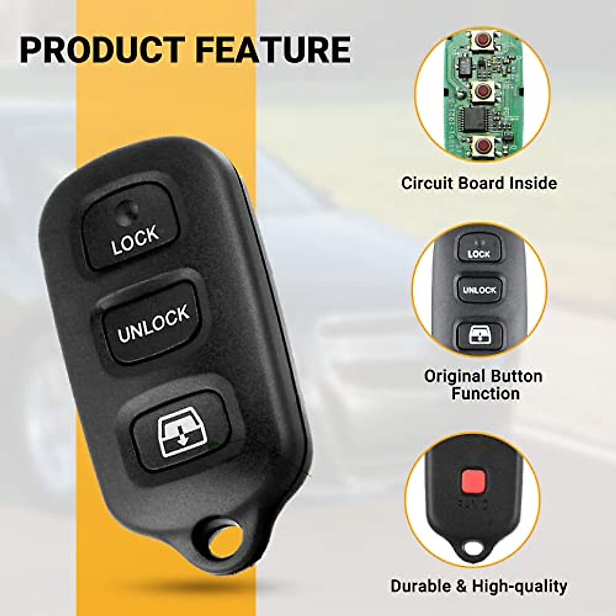 Keyless Entry Remote Control Car Key Fob Compatible with 1999 - 2009 Toyota 4Runner 2001-2007 Toyota Sequoia Key Replacement FCC ID HYQ12BBX HYQ12BAN (2 Pack)